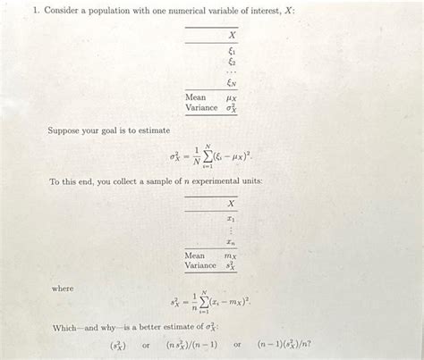 Solved 1 Consider A Population With One Numerical Variable