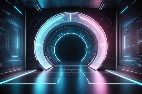 Premium Photo Abstract Door In Tunnel With Digital Data Center Light