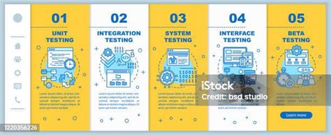 기능 소프트웨어 테스트 노란색 온보딩 모바일 웹 페이지 벡터 템플릿 선형 일러스트와 응답 스마트 폰 웹 사이트 인터페이스 아이디어 웹 페이지 연습 단계 화면입니다 색상 컨셉
