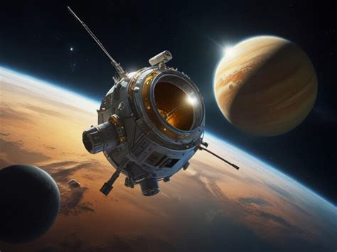 premium photo space probes in a deep space solar system