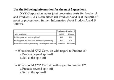 Use The Following Information For The Next 2 Questions Xyz Corporation