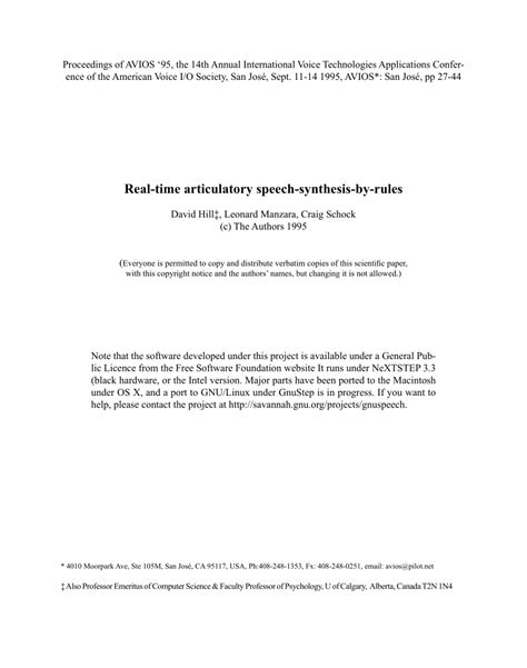 Pdf Real Time Articulatory Speech Synthesis By Rules