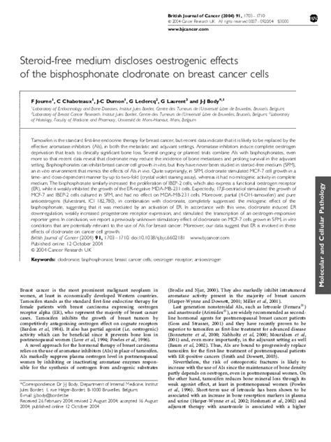Pdf Steroid Free Medium Discloses Oestrogenic Effects Of The Bisphosphonate Clodronate On