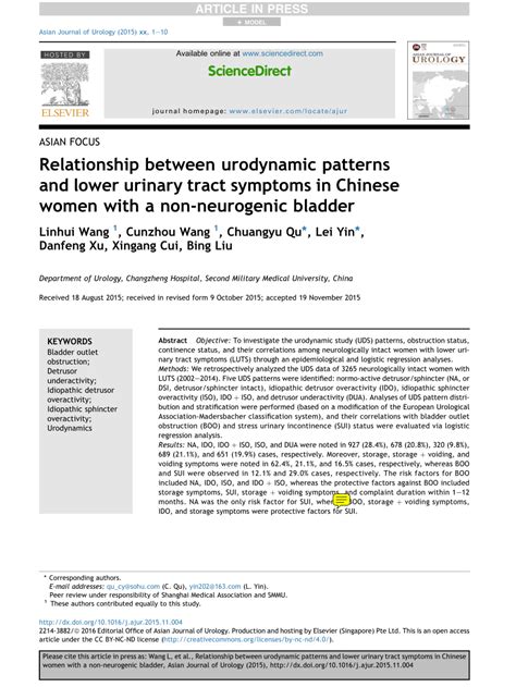 Pdf Relationship Between Urodynamic Patterns And Lower Urinary Tract Symptoms In Chinese Women