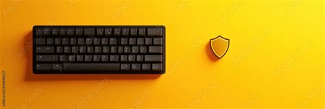 A Black Keyboard Sits Next To A Shield Icon On A Bright Yellow Surface Symbolizing The