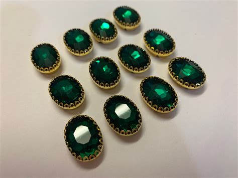 Emerald Crystal Button Sew On Crystal Button Gold Crystal Button Etsy