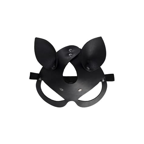 Маска с ушками кошки Pecado Bdsm натуральная кожа черный 07214 с