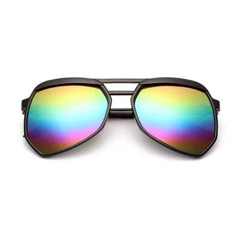 Black Oversized Pilot Rider Aviator Rainbow Mirror Polarized Lens