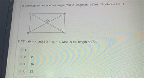 solved in the diagram below of rectangle rstu diagonals rt