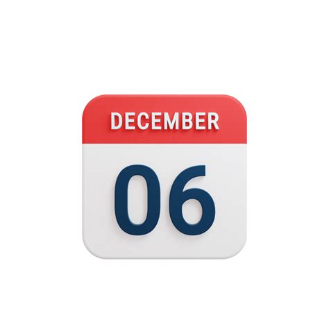 Free December Realistic Calendar Icon 3d Rendered Date December 06