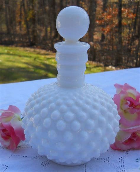 Vintage White Milk Glass Hobnail Perfume Bottle By Doodahsattic