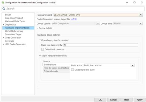 Model Configuration Parameters For The Lego Mindstorms Ev3 Brick