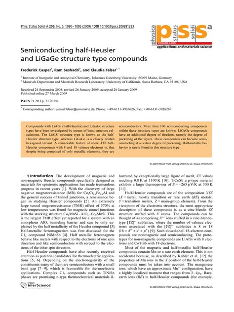 Casper Semiconducting Half Heusler And Ligage Structure Type Compounds Pdf Materials