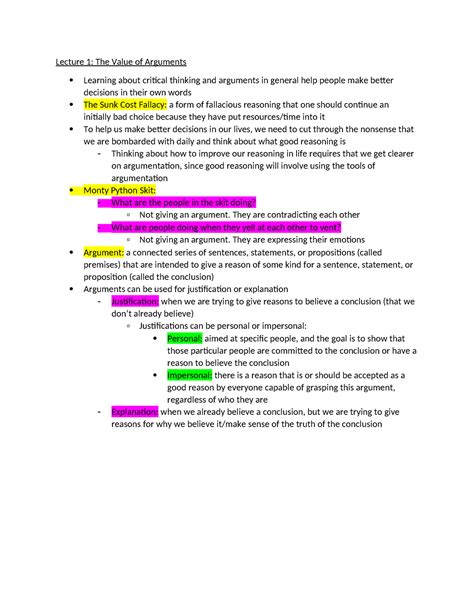 Lecture 1 The Value Of Arguments Lecture 1 The Value Of Arguments