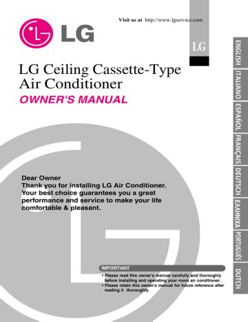 LG Ceiling Cassette Type Air Conditioner Owner S Manual Manualzz