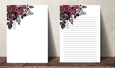 Printable Writing Paper With And Without Lines Floral Diary Paper Template Personal Letterhead