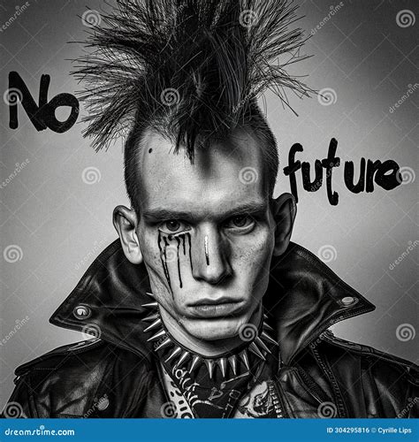 Ai Generated Portrait Of Punk Youth With No Future Slogan Stock
