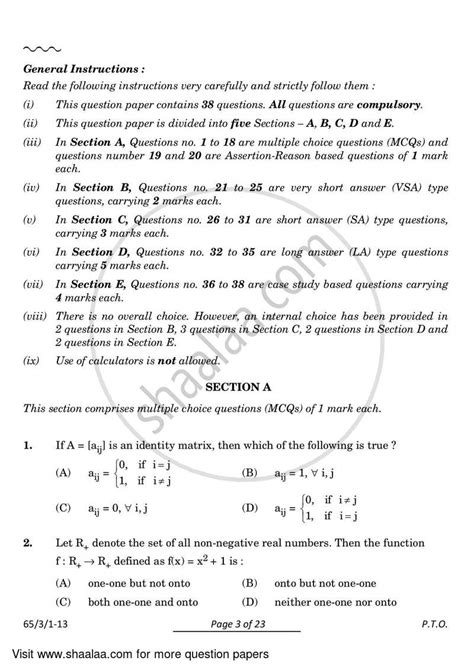 Mathematics 2023 2024 Commerce English Medium Class 12 65 3 1 Question Paper With Pdf Download
