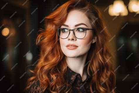 Premium Photo Woman With Red Hair And Glasses Is Posing For Picture