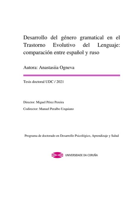 Pdf Desarrollo Del Género Gramatical En El Trastorno Evolutivo Del