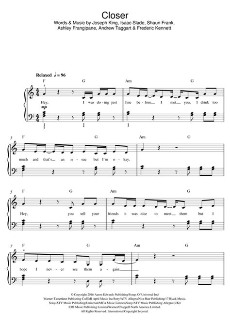 The Chainsmokers Closer Feat Halsey Sheet Music Notes Download