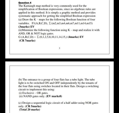 Solved Question The Karnaugh Map Method Is Very Commonly Chegg