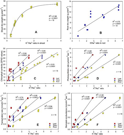 Relationship Between K⁺na⁺ Ratio And A Shoot Dry Weight And B Root