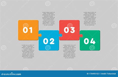 Four Pieces Puzzle Square Line Info Graphic Stock Vector