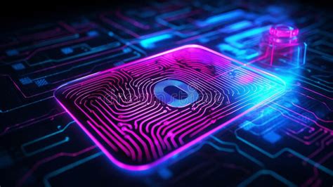 Abstract Cyber Fingerprint Hologram In Neon Lights Neural Network Ai