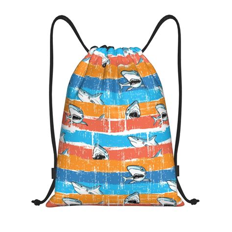Lukts Shark On Line Pattern Drawstring Backpack Bag Sport Gym Sackpack