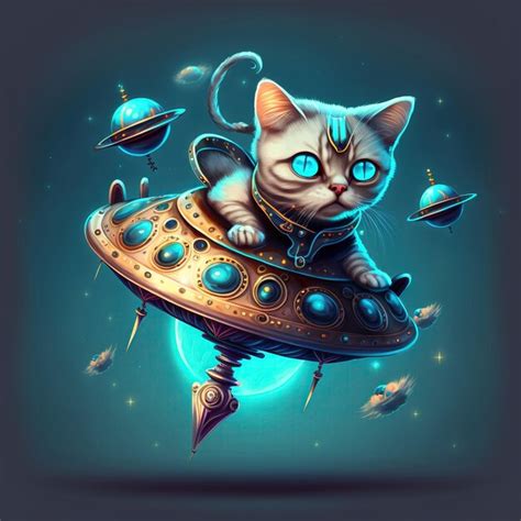 Premium Ai Image A Cat Is Flying In A Spaceship With A Blue Collar