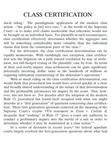 What Is Class Certification
