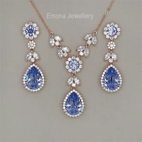 Purple Crystal Jewelry Set Bridal Earrings Back Drop Necklace Wedding