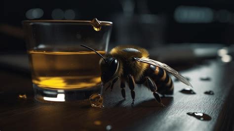 Premium Ai Image A Bee Is Drinking From A Glass Of Whiskey