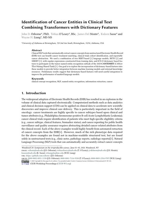 Pdf Identification Of Cancer Entities In Clinical Text Combining