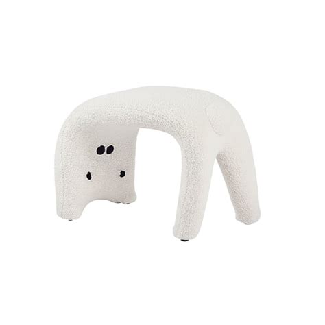 Modern White Cat Vanity Stool With Teddy Velvet Upholstery Backless
