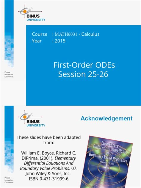 First Order Odes Session 25 26 Course Math6031 Calculus Year 2015