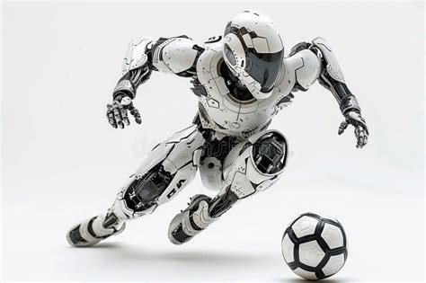 Futuristic Robot Football Player Playing Soccer Ball Illustration Isolated On White Background