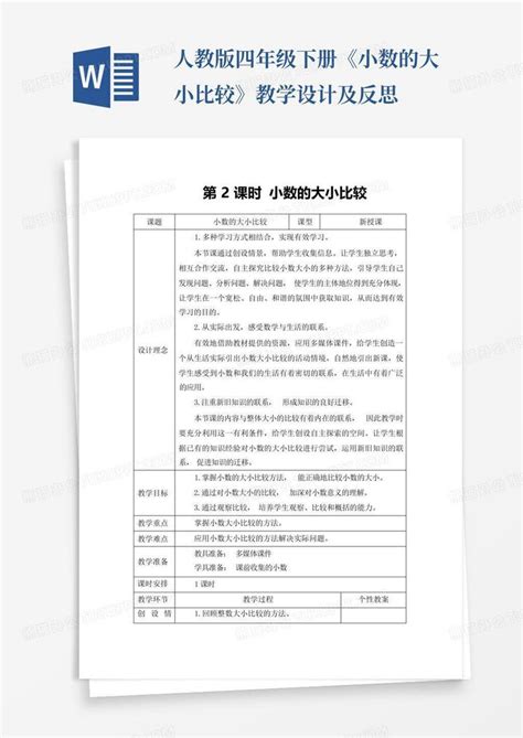 人教版四年级下册《小数的大小比较》教学设计及反思word模板下载编号qdjkxpab熊猫办公