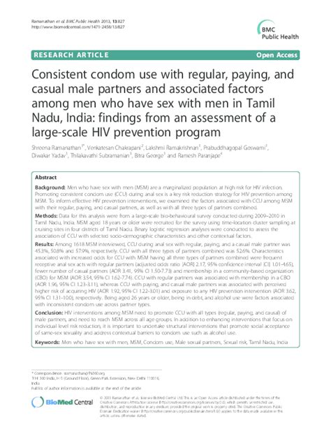 Pdf Consistent Condom Use With Regular Paying And Casual Male