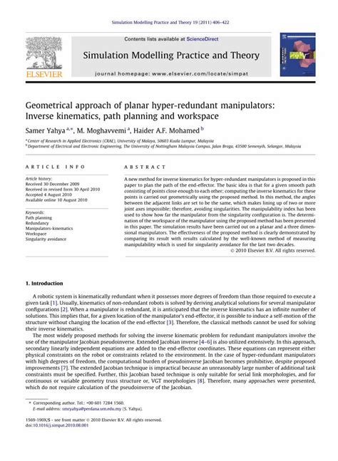 Pdf Geometrical Approach Of Planar Hyper Redundant Manipulators