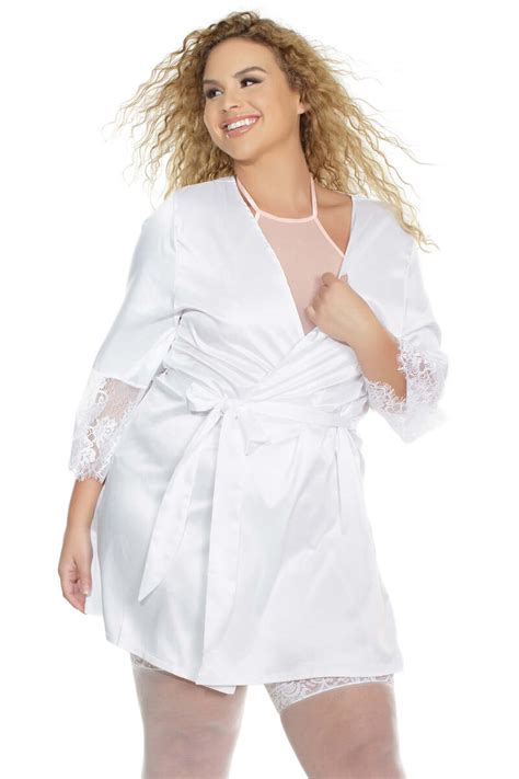Plus Size Stretch Satin Robe By Coquette
