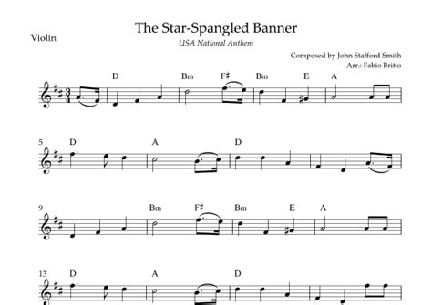 The Star Spangled Banner Usa National Anthem For Violin Solo With