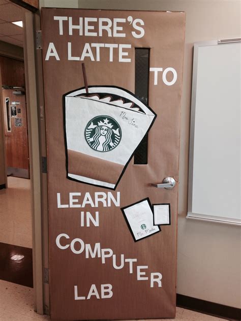 My Classroom Door This Year There S A Latte To Learn In Computer Lab Computer Lab Decor