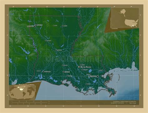 Louisiana United States Of America Physical Labelled Points O Stock Illustration