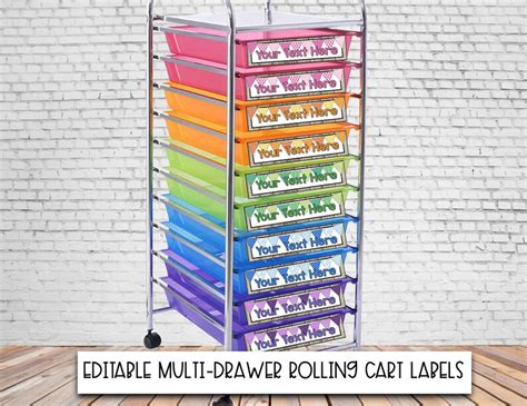 Editable Labels For Rolling Cart Unit 10 Drawer Rolling Cart Etsy