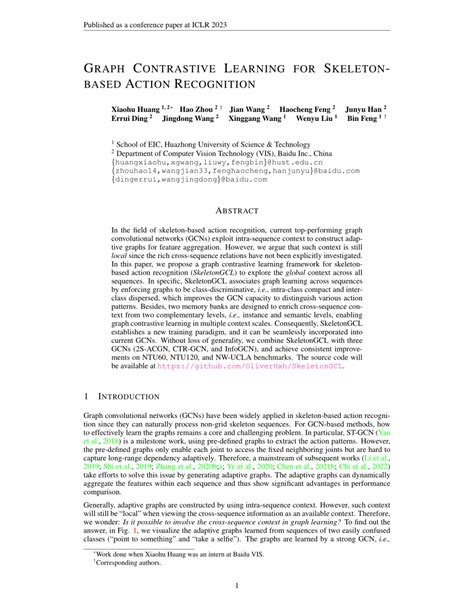 PDF Graph Contrastive Learning For Skeleton Based Action Recognition