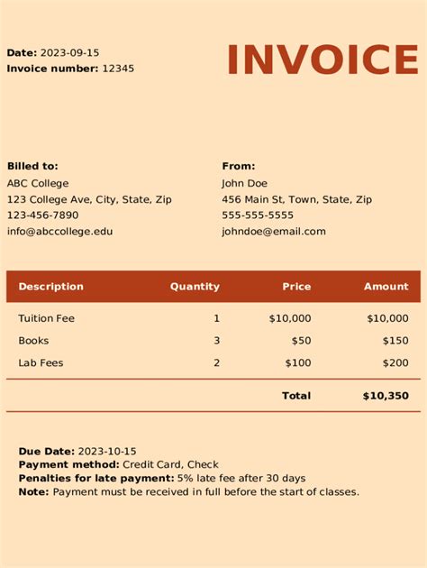 College Tuition Invoice Template Fill Edit Sign Download And Print