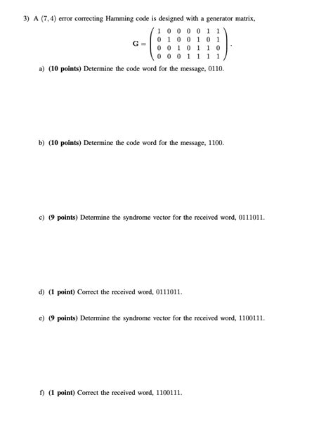 Solved 3 A 74 Error Correcting Hamming Code Is Designed