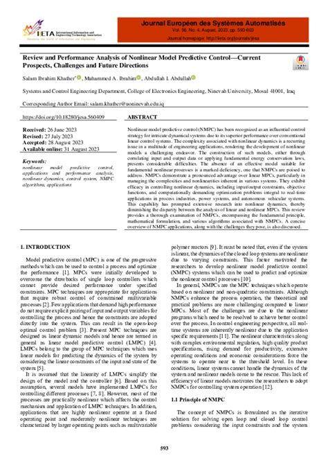 Pdf Review And Performance Analysis Of Nonlinear Model Predictive